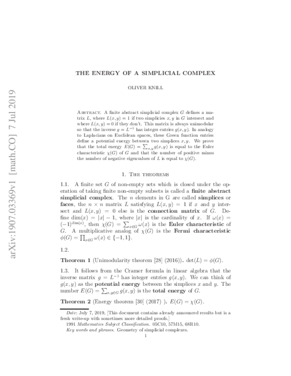(PDF) Energy of Simplicial Complexes and Euler Characteristic