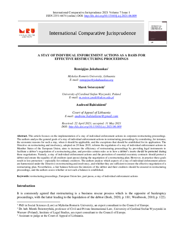 (PDF) A Stay of Individual Enforcement Actions as a Basis for Effective ...