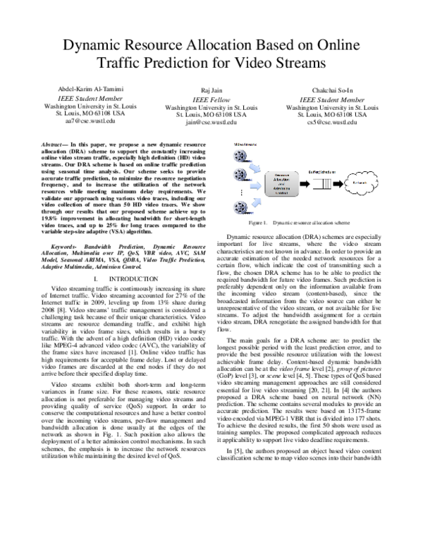 (PDF) Dynamic resource allocation based on online traffic prediction for video streams