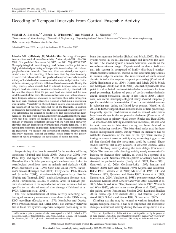 (PDF) Decoding of Temporal Intervals From Cortical Ensemble Activity