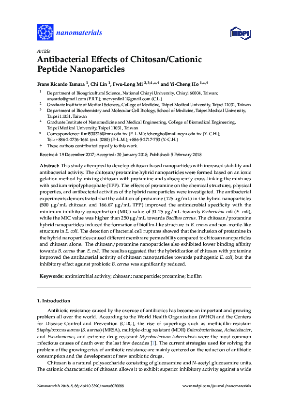 (PDF) Antibacterial Effects of Chitosan/Cationic Peptide Nanoparticles