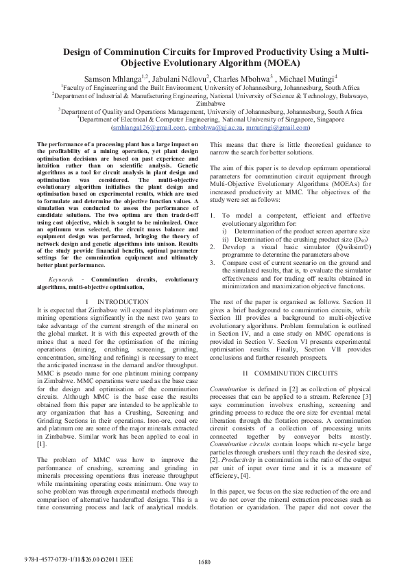 (PDF) Design of comminution circuits for improved productivity using a multi-objective ...