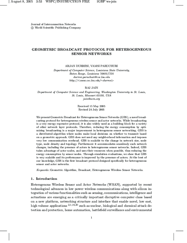 (PDF) Geometric Broadcast Protocol for Heterogeneous Sensor Networks
