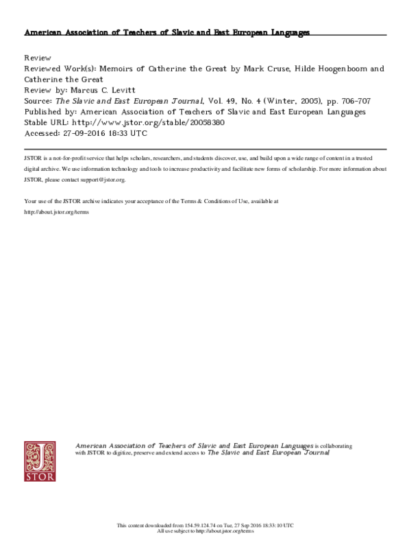(PDF) Memoirs of Catherine the Great