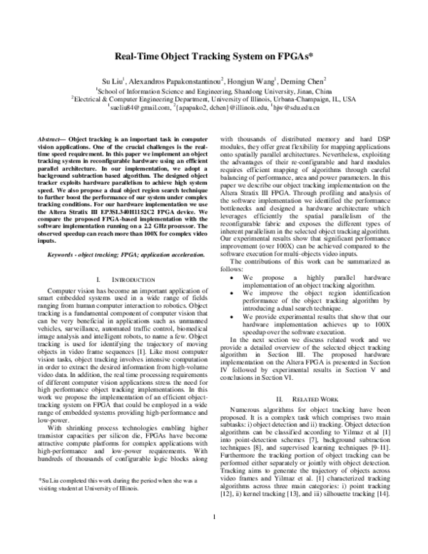 (PDF) Real-Time Object Tracking System on FPGAs