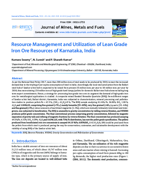 (PDF) Resource Management and Utilization of Lean Grade Iron Ore ...