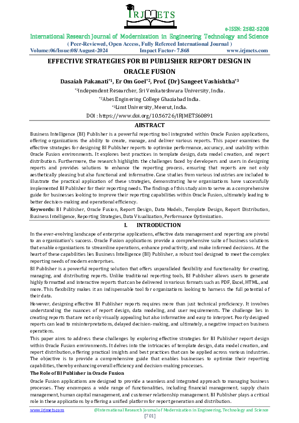 (PDF) Optimizing BI Publisher Report Design in Oracle