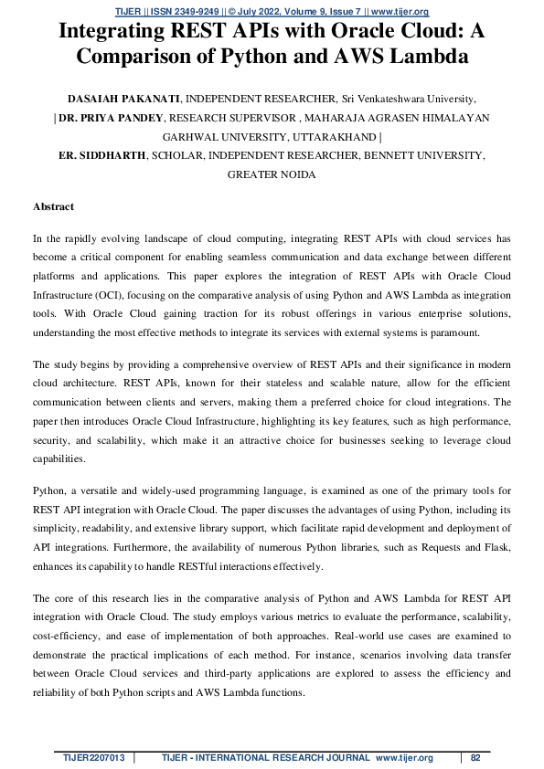 (PDF) Integrating REST APIs with Oracle Cloud: A Comparison of Python and AWS Lambda