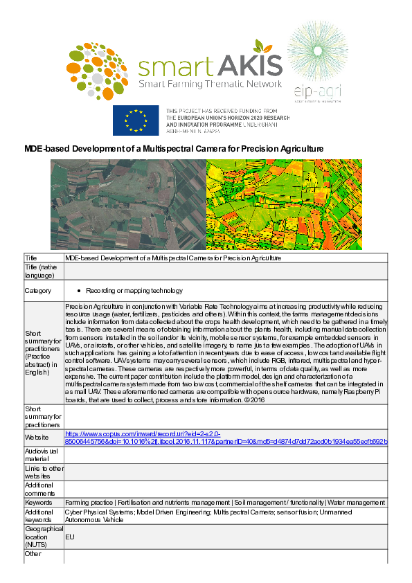 (PDF) MDE-based Development of a Multispectral Camera for Precision Agriculture