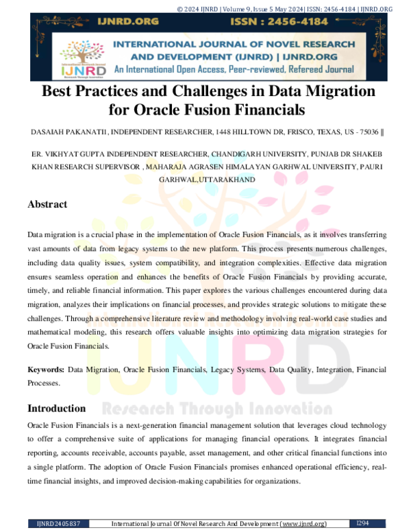 (PDF) Best Practices and Challenges in Data Migration for Oracle Fusion ...