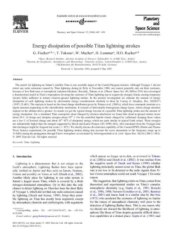 (PDF) Energy dissipation of possible Titan lightning strokes
