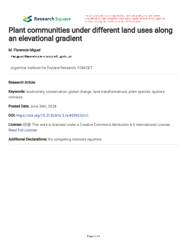 (PDF) Plant communities under different land uses along an elevational gradient