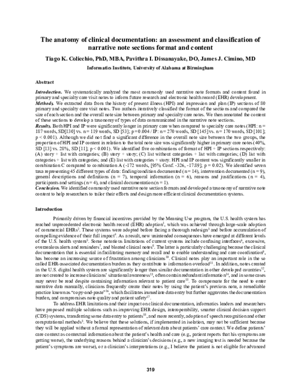 (PDF) The anatomy of clinical documentation: an assessment and ...