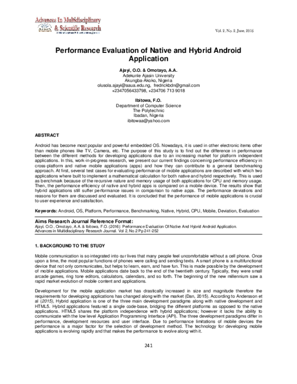 (PDF) Performance Evaluation of Native and Hybrid Android Applications