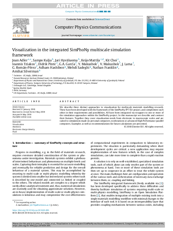 (PDF) Visualization in the integrated SimPhoNy multiscale simulation framework