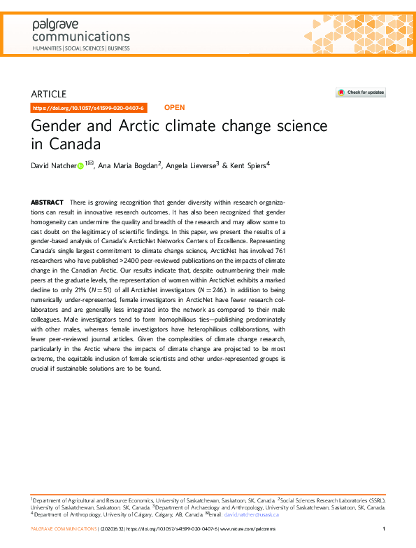 (PDF) Gender and Arctic climate change science in Canada | David ...