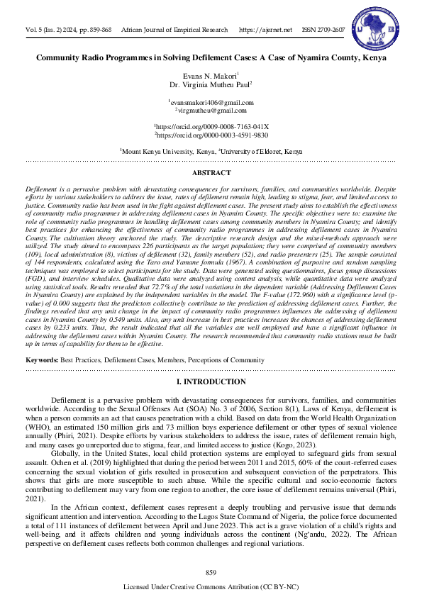 (PDF) Community Radio Programmes in Solving Defilement Cases: A Case of ...