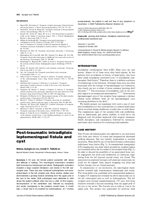 (PDF) Post-traumatic intradiploic leptomeningeal fistula and cyst ...