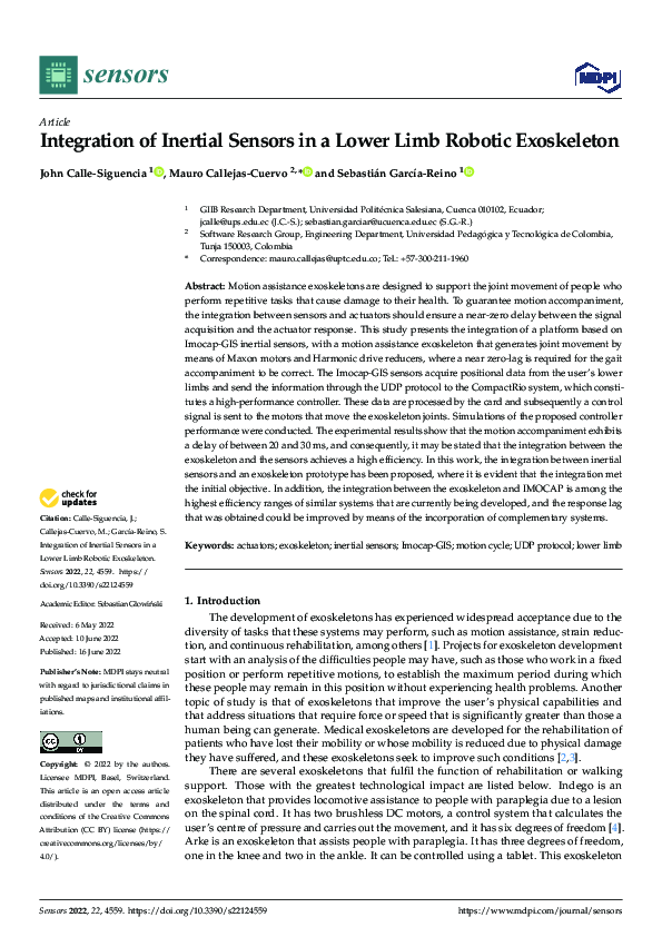 (PDF) Integration of Inertial Sensors in a Lower Limb Robotic Exoskeleton