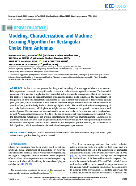 (PDF) Modeling, Characterization, and Machine Learning Algorithm for Rectangular Choke Horn Antennas