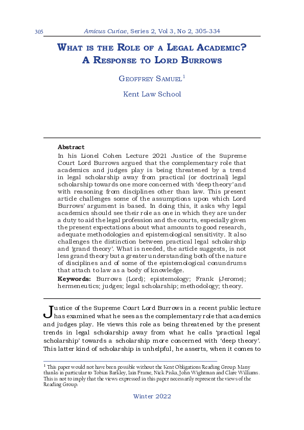 (PDF) What is the Role of a Legal Academic? A Response to Lord Burrows