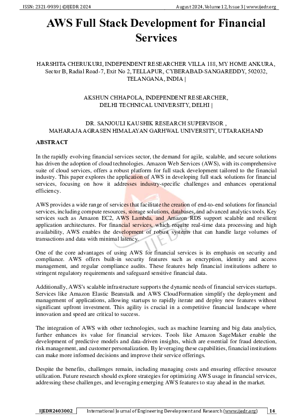 (PDF) AWS Full Stack Development for Financial Services