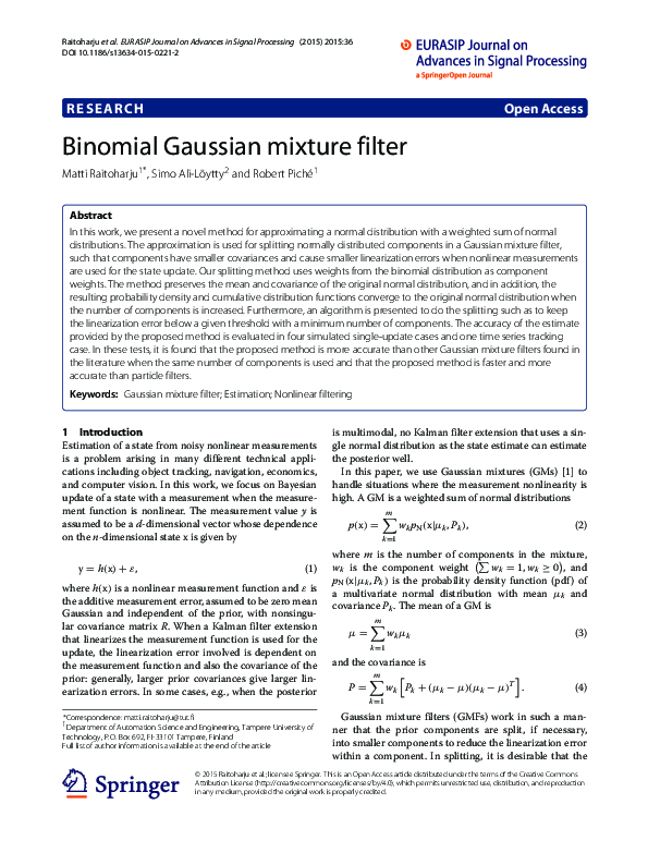 (PDF) Binomial Gaussian mixture filter