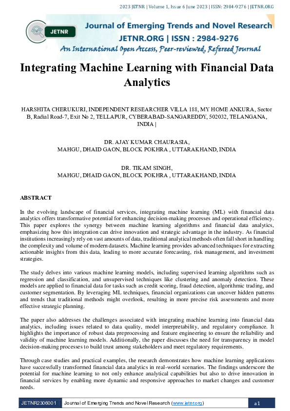 (PDF) Integrating Machine Learning with Financial Data Analytics