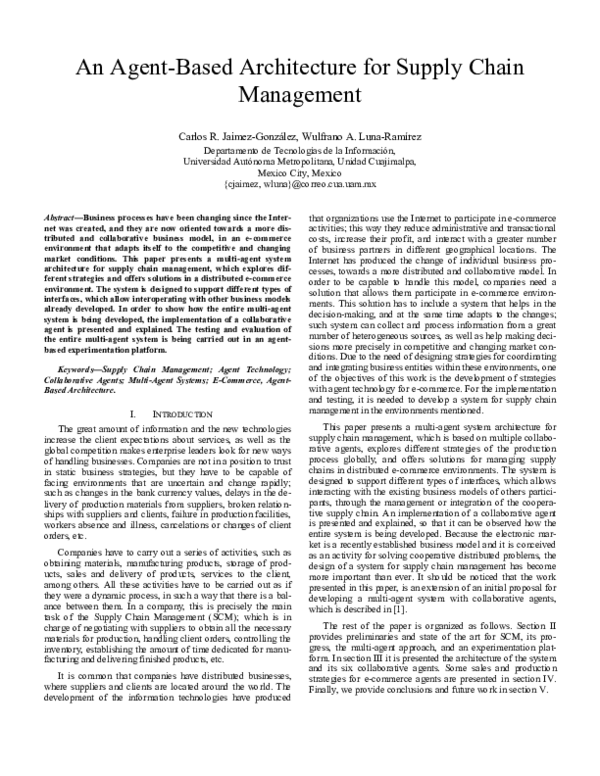 (PDF) An agent-based architecture for supply chain management