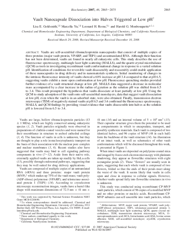 (PDF) Vault Nanocapsule Dissociation into Halves Triggered at Low pH ...
