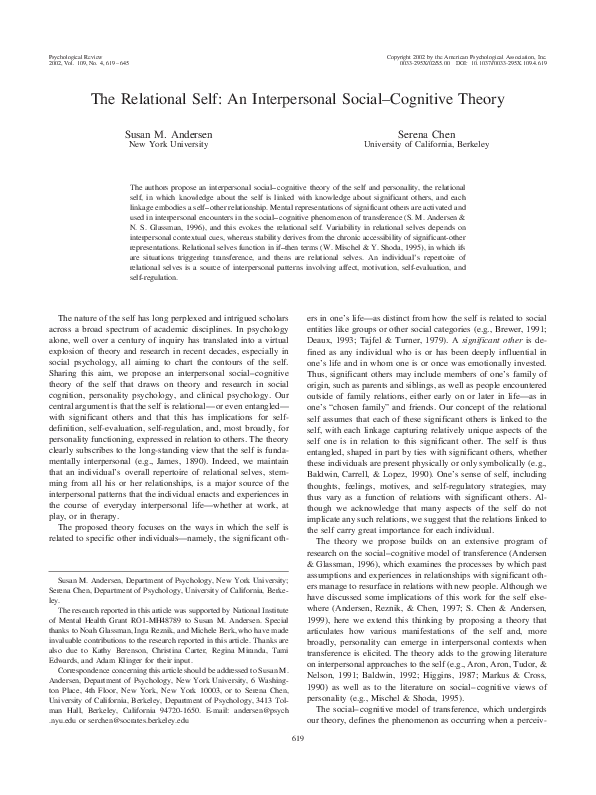 (PDF) The relational self: An interpersonal social-cognitive theory