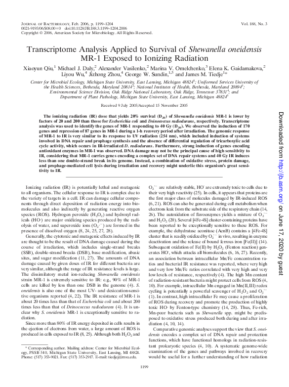 (PDF) Transcriptome Analysis Applied to Survival of Shewanella ...