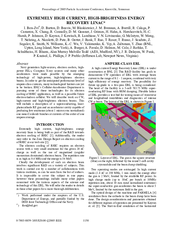 (PDF) Extremely high current, high-brightness energy recovery linac