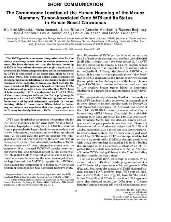 (PDF) The Chromosome Location of the Human Homolog of the Mouse Mammary ...