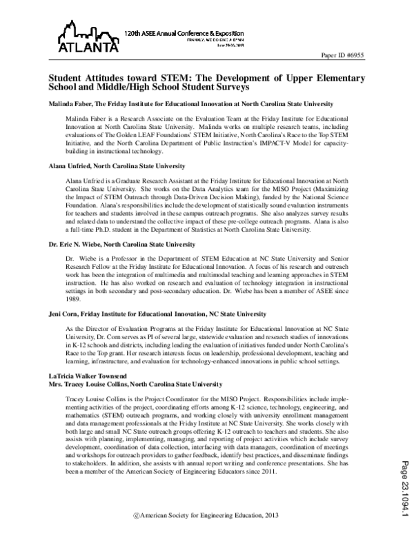 (PDF) Student Attitudes toward STEM: The Development of Upper ...