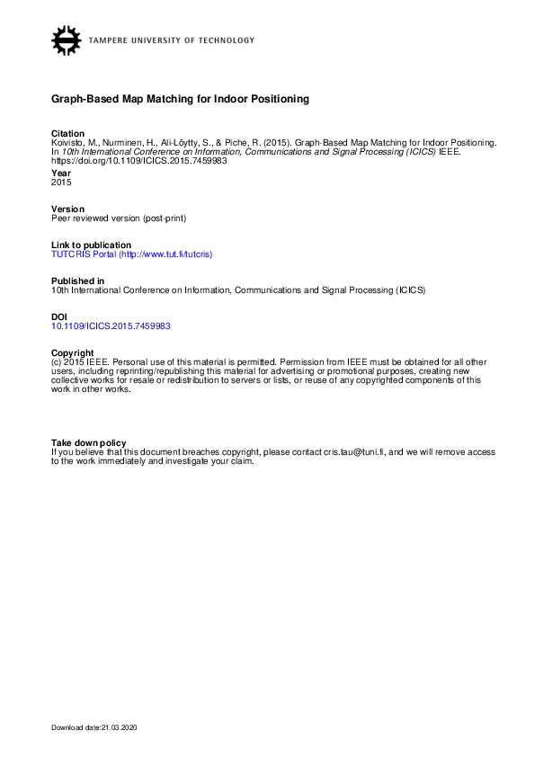 (PDF) Graph-based map matching for indoor positioning