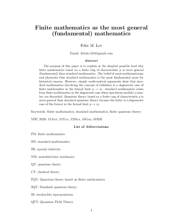 Pdf Finite Mathematics As The Most General Fundamental Mathematics