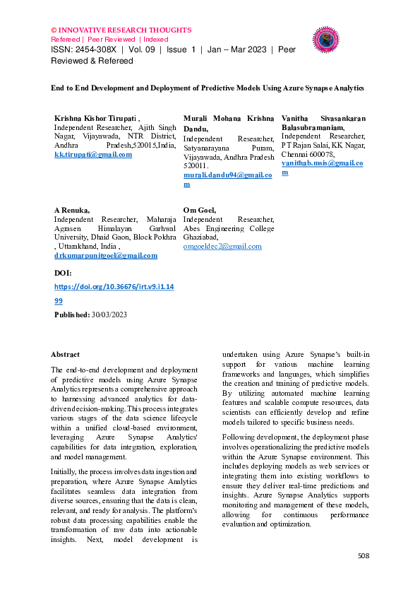 (PDF) End to End Development and Deployment of Predictive Models Using ...