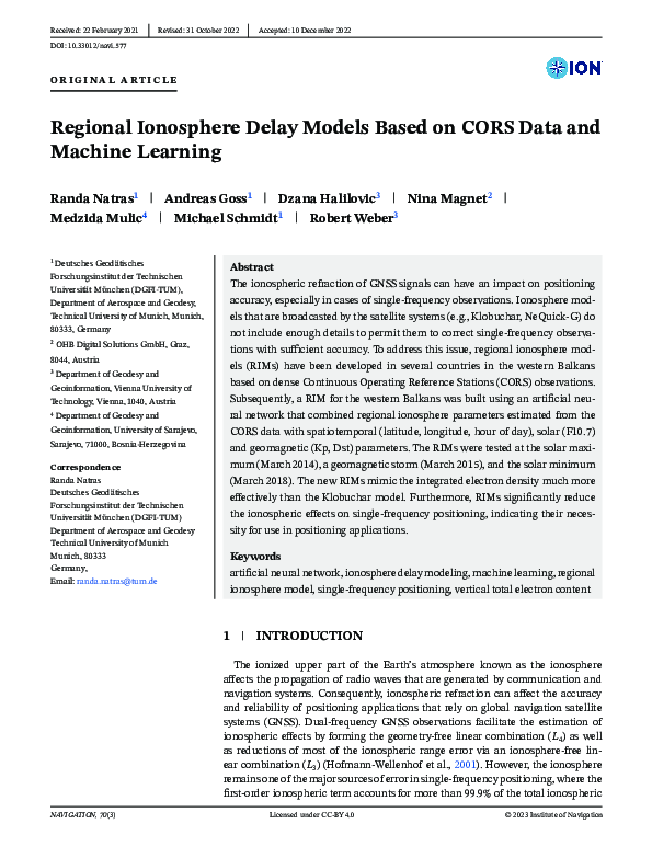 (PDF) Regional Ionosphere Delay Models Based on CORS Data and Machine ...