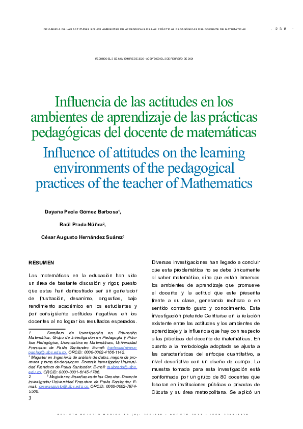 (PDF) Influencia de las actitudes en los ambientes de aprendizaje de ...