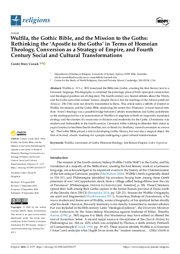 (PDF) Wulfila, the Gothic Bible, and the Mission to the Goths: Re ...