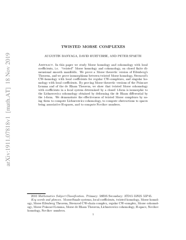 (PDF) Twisted Morse complexes | Augustin Banyaga - Academia.edu