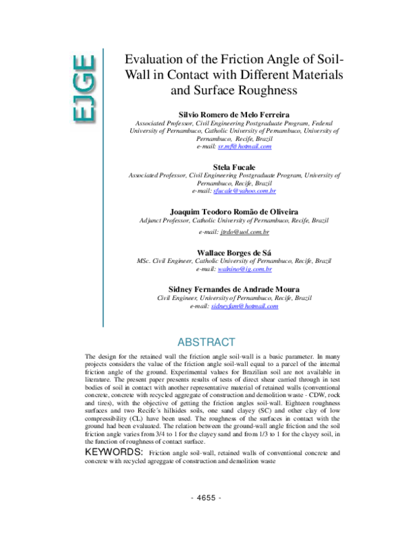 (PDF) Evaluation of the Friction Angle of Soil-Wall in Contact with ...