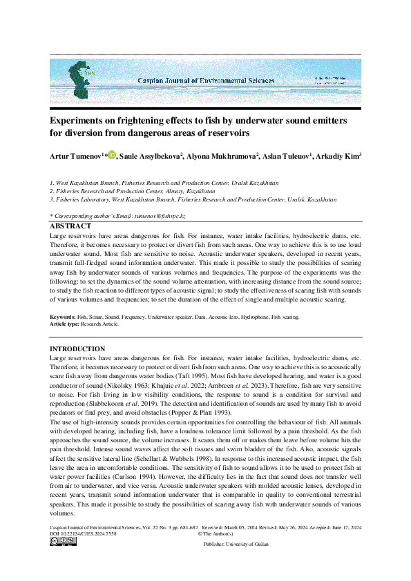 (PDF) Experiments on frightening effects to fish by underwater sound ...