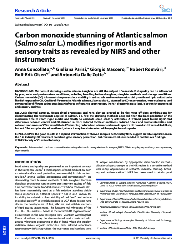 (PDF) Carbon monoxide stunning of Atlantic salmon (Salmo salar L ...