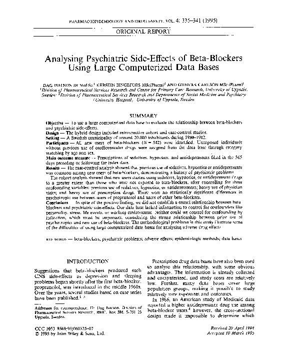 (PDF) Analysing psychiatric side-effects of beta-blockers using large ...