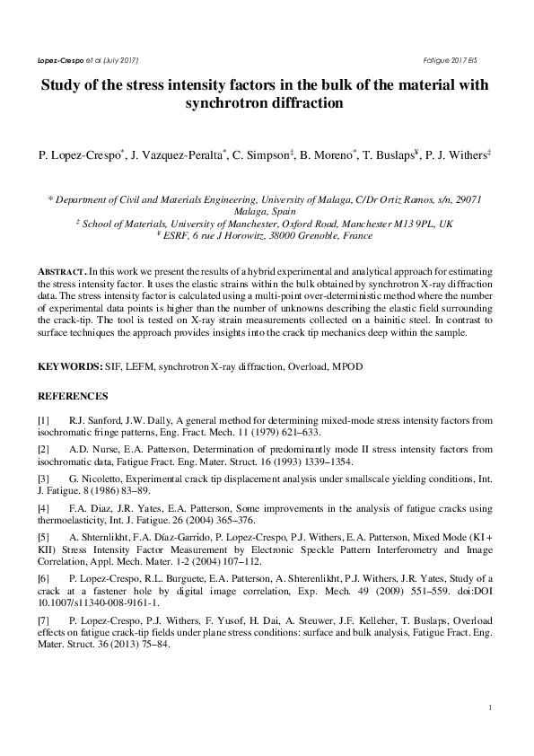(PDF) Study of the stress intensity factors in the bulk of the material ...