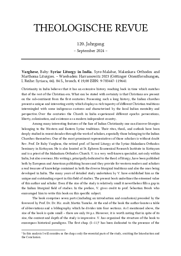 (PDF) Varghese, Baby: Syriac Liturgy in India. Syro-Malabar, Malankara ...