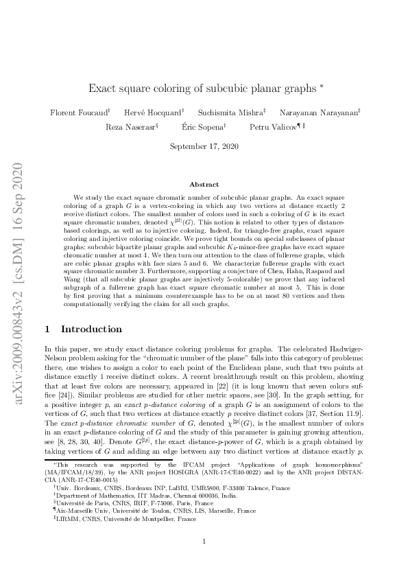 (PDF) Exact square coloring of subcubic planar graphs