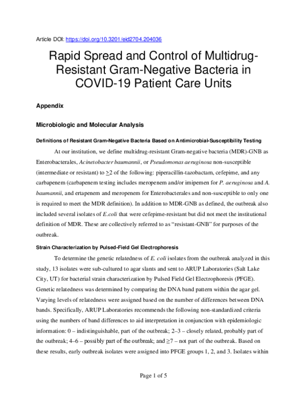 (PDF) Rapid Spread and Control of Multidrug-Resistant Gram-Negative ...